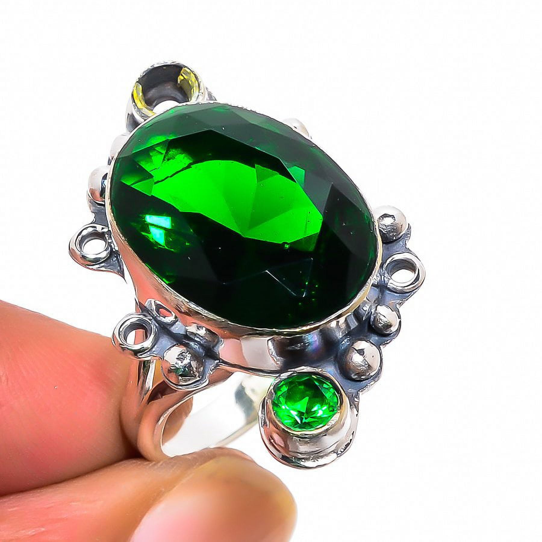 Russian Chrome Diopside & Emerald Quartz 925 Sterling Silver Ring s.9 ...