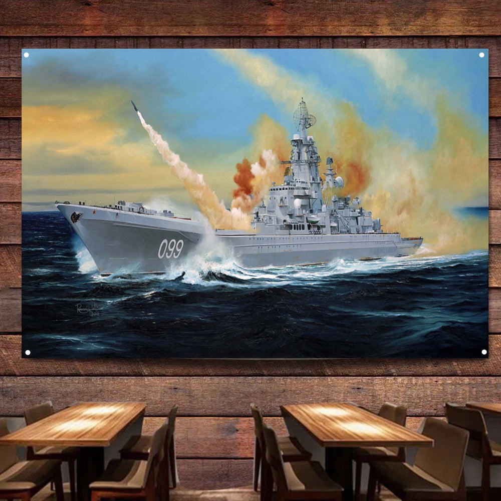 Russian Cruiser Pyotr Velikiy Battleship Wall Art Banners Hanging Flags ...