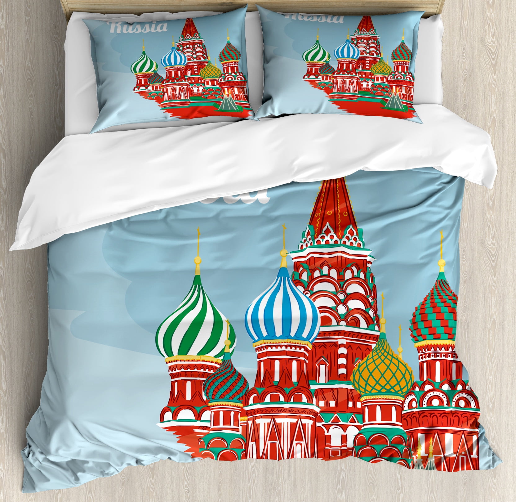Russian Duvet Cover Set, Architecture Slavic Hallmarks Cartoon Style ...