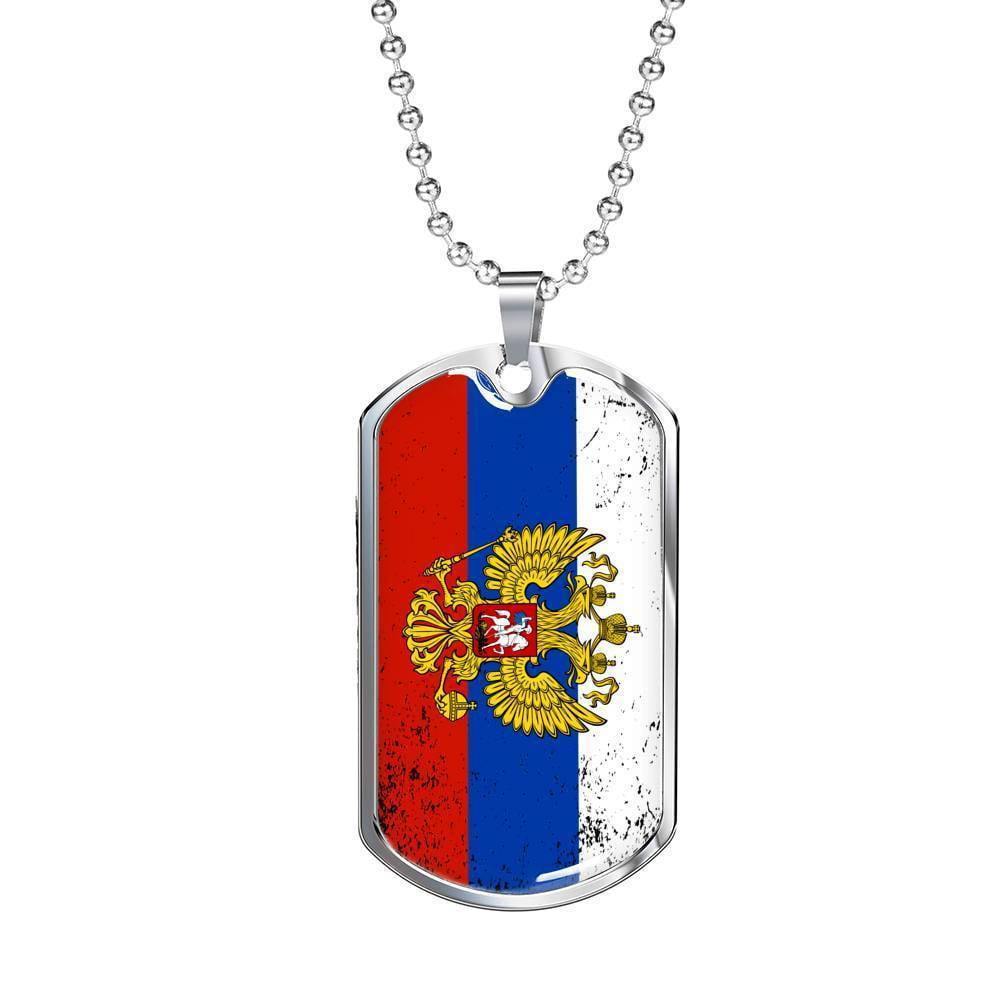 Russian Flag Necklace Stainless Steel or 18k Gold Dog Tag 24" - Walmart.com