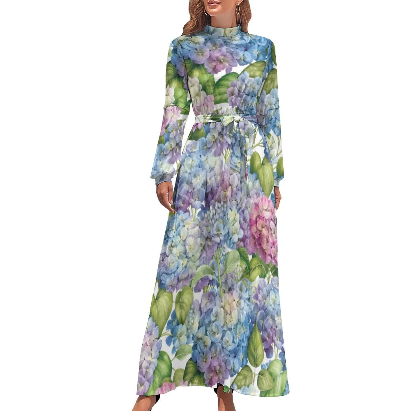 Russian Red Flower Dress High Waist Retro Floral Print Bohemia Dresses Long Sleeve Stylish Long ...