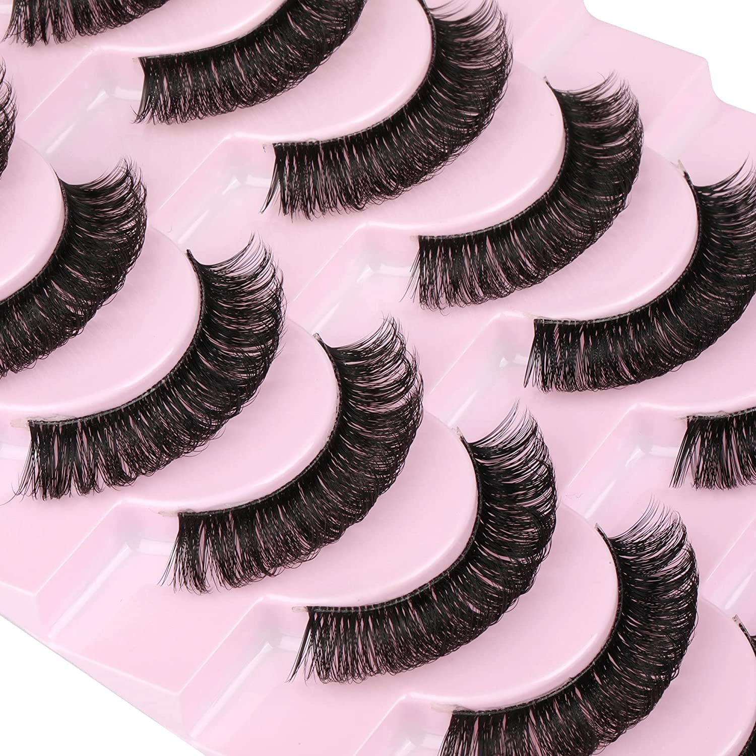 Russian Strip Lashes Natural D Curl Thick Faux Mink Eyelashes Fluffy Volume Clear Lash Band ...
