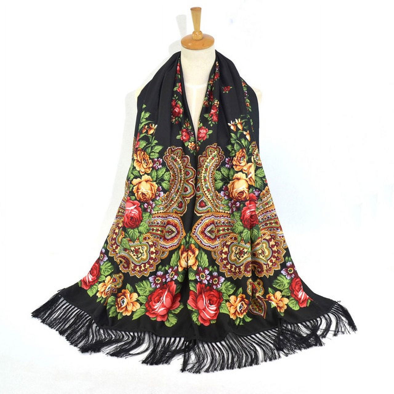 Russian Style Floral Print Scarf Female Retro Fringed Ukrainian Shawl ...