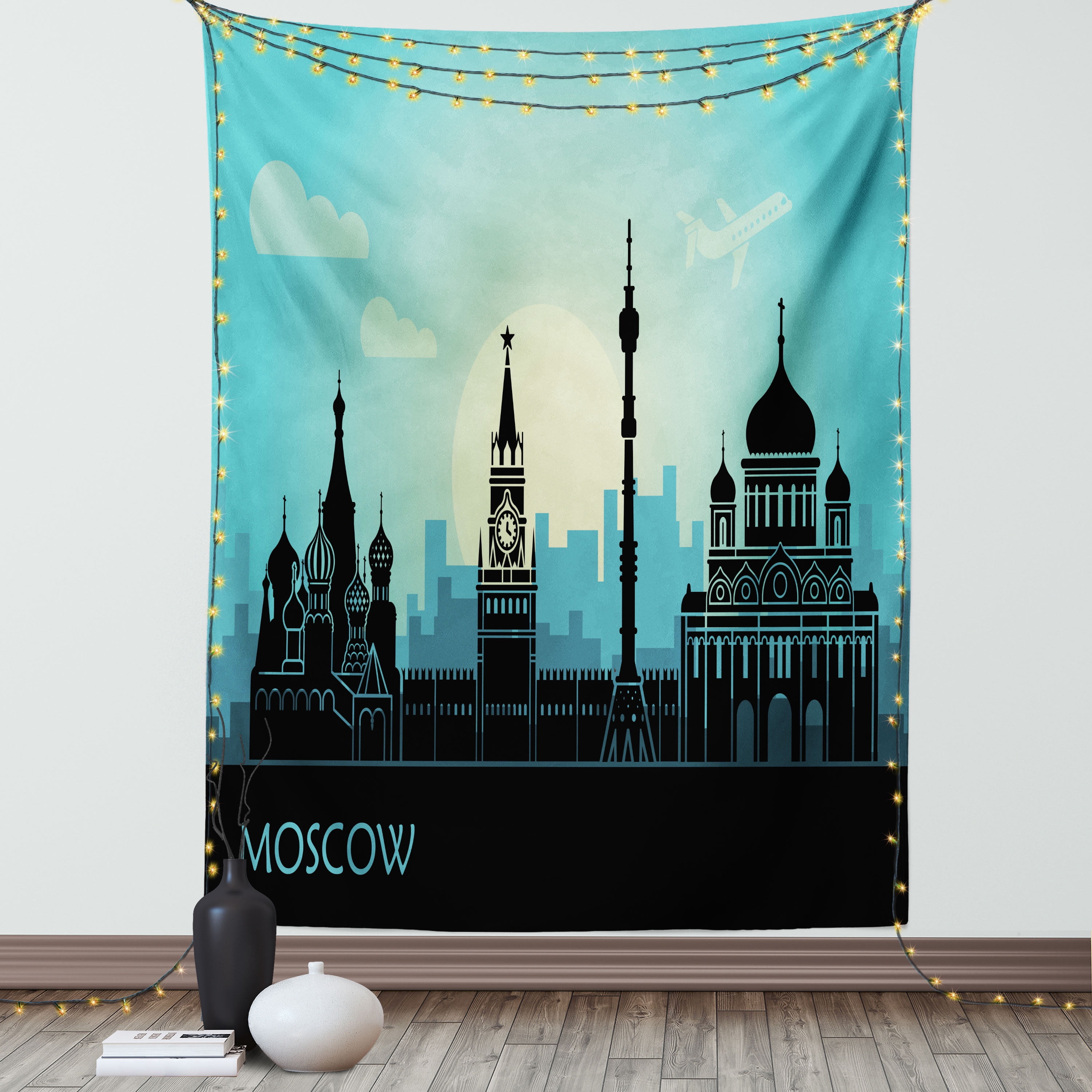 Russian Tapestry, Abstract Skyline Moscow City Line Illustration, Wall ...