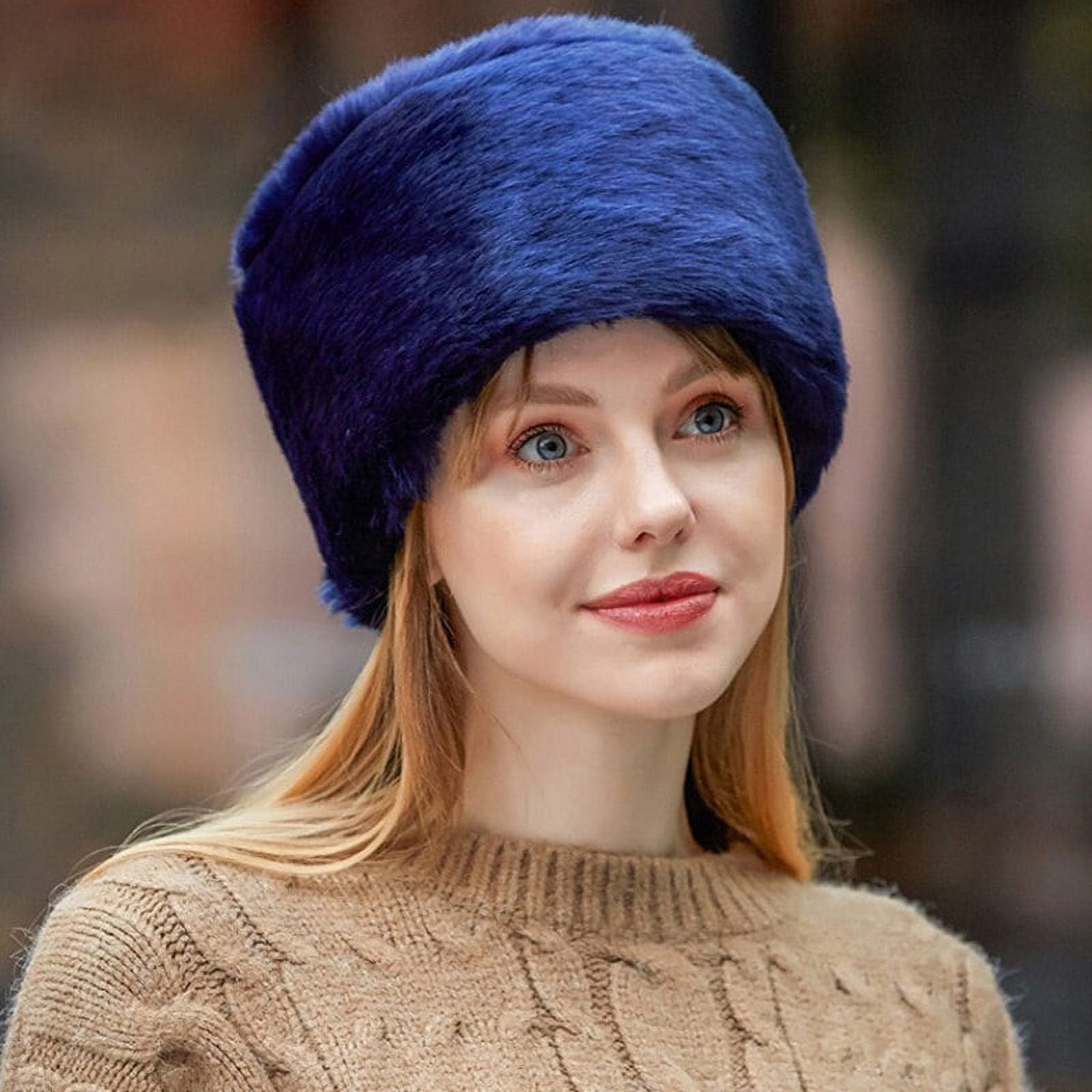 Russian Women Faux Fox Fur Hat Autumn Winter Round Flat Cap Girl Warm ...