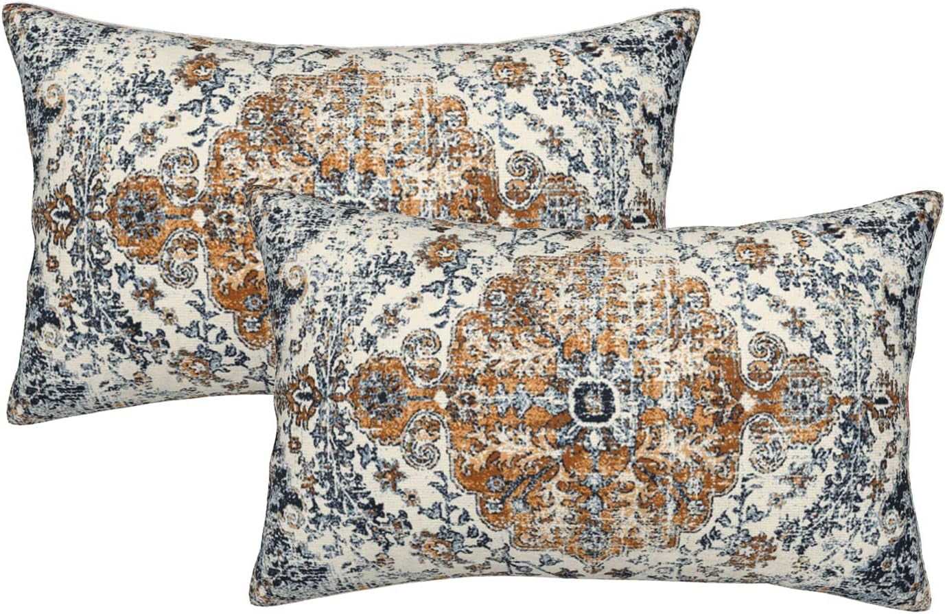 Rust Blue Pillow Covers 12x20 Inch Set of 2,Boho Throw Pillows Case ...