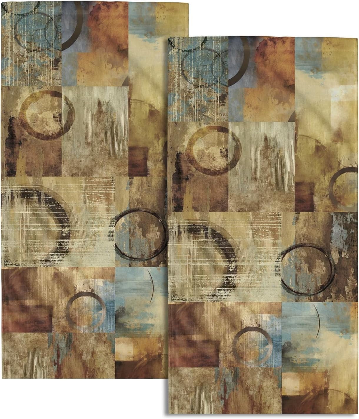 Rust Brown Hand Towel Set of 2，Grey Abstract Art Decorative Small ...