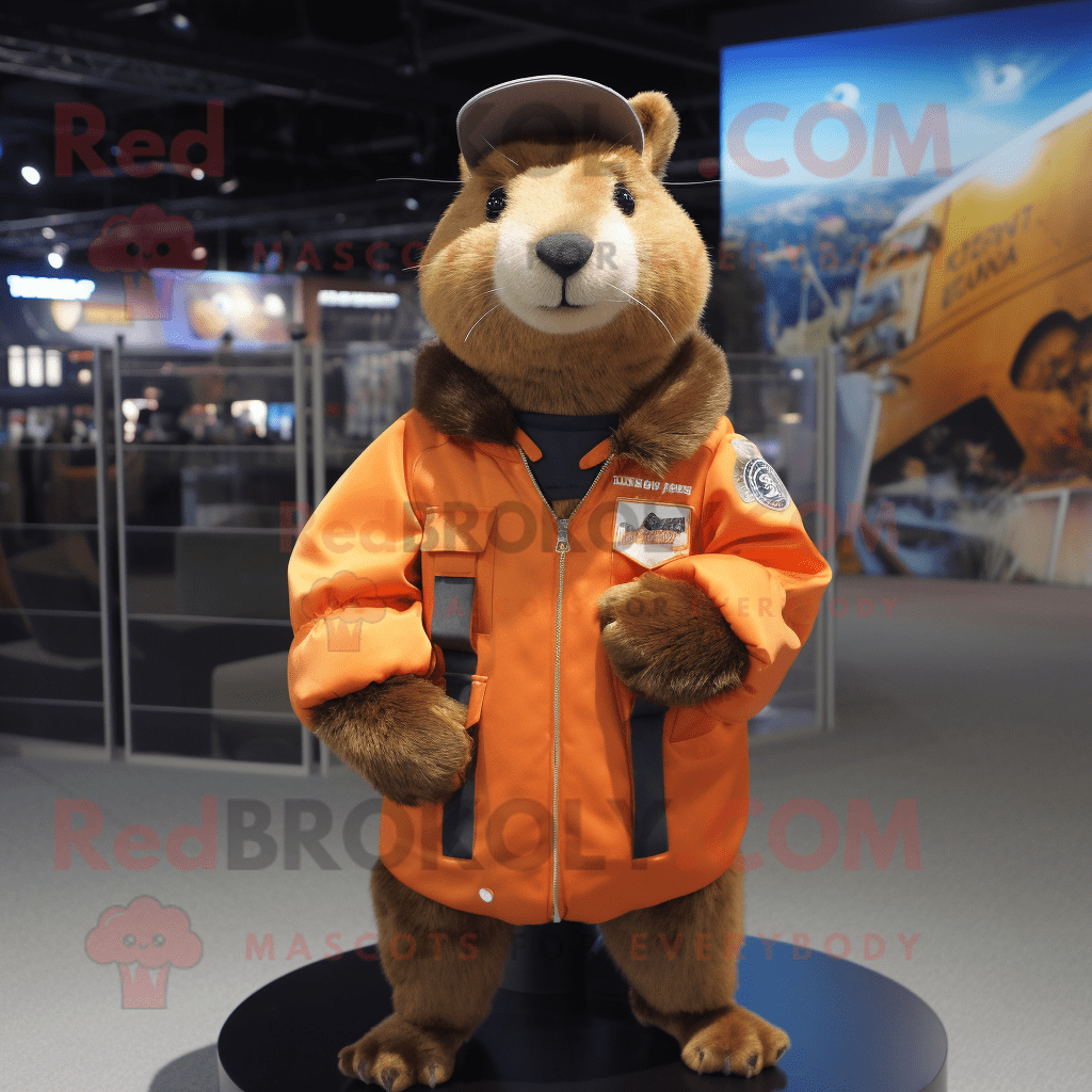 Rust Capybara REDBROKOLY mascot costume character dressed with a Bomber ...