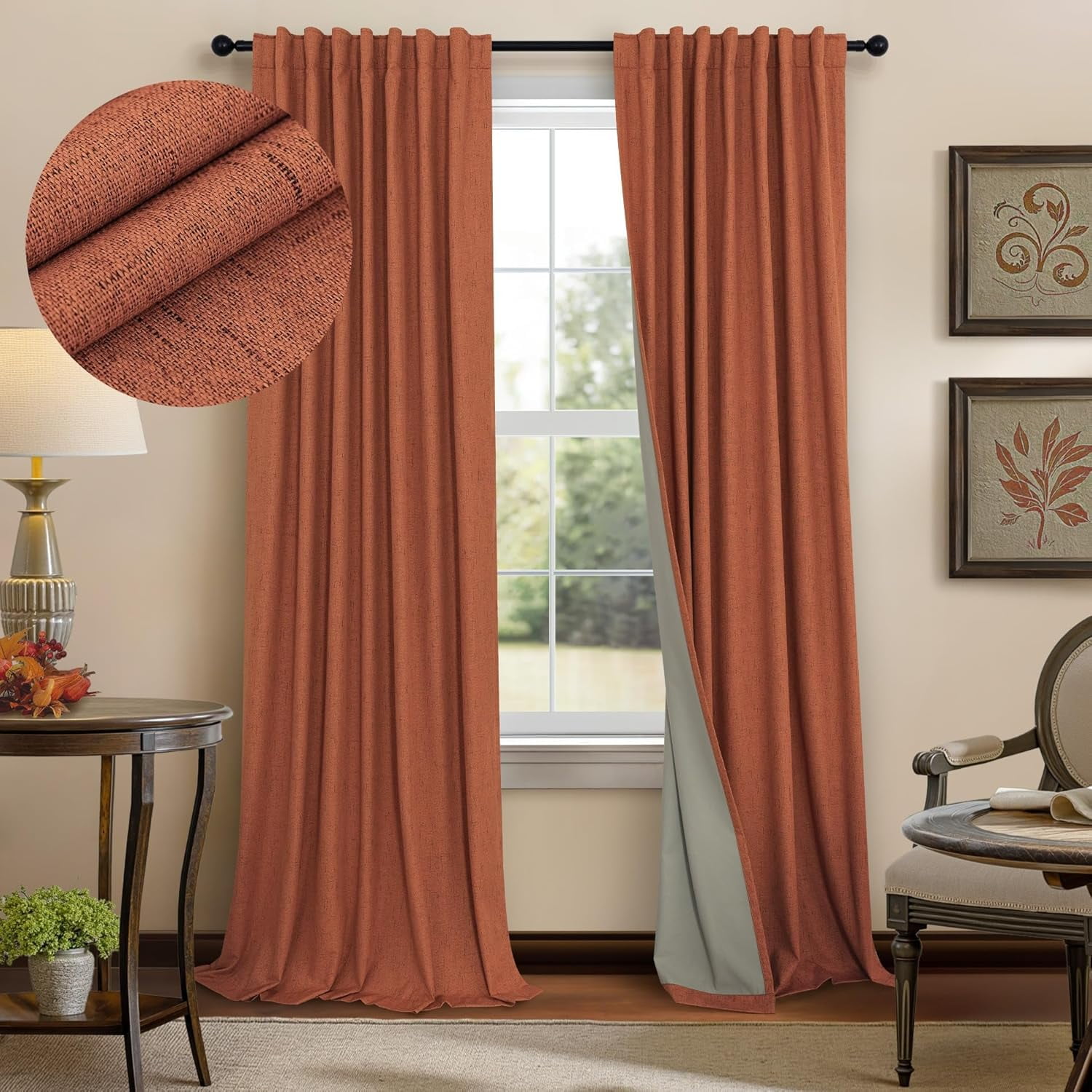 Rust Colored Curtains for Bedroom 96 Inches Long 2 Panel Set Faux Linen ...