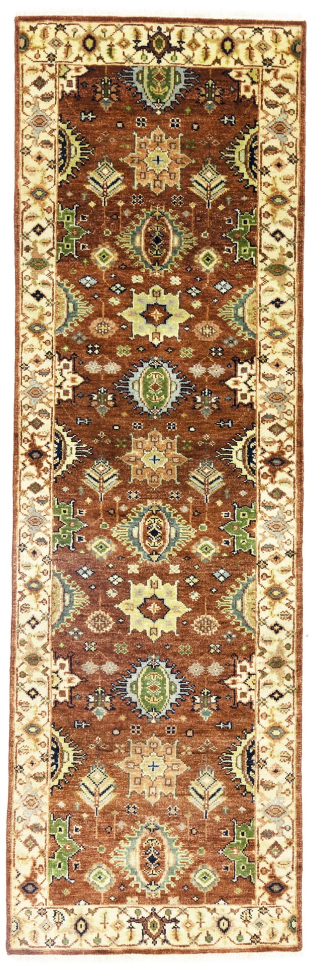 Rust & Cream Tribal Geometric 3X8 Indo-Karajeh Oriental Runner Rug ...