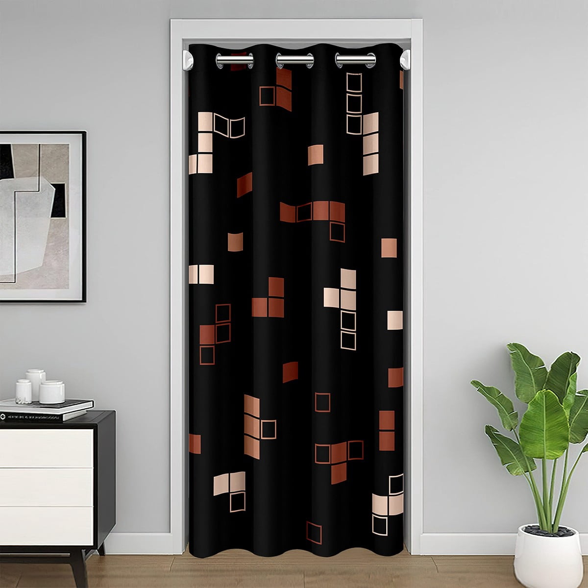 Rust Geometric Block Door Curtain For Doorway Closet, Games Room ...