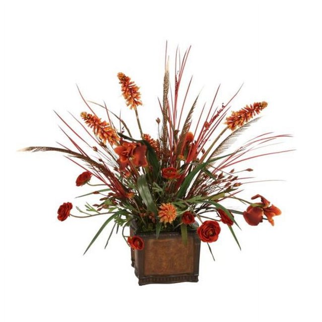 Rust Iris, Ranunculus & Red Hot Poker with Dried Grasses in Leather ...