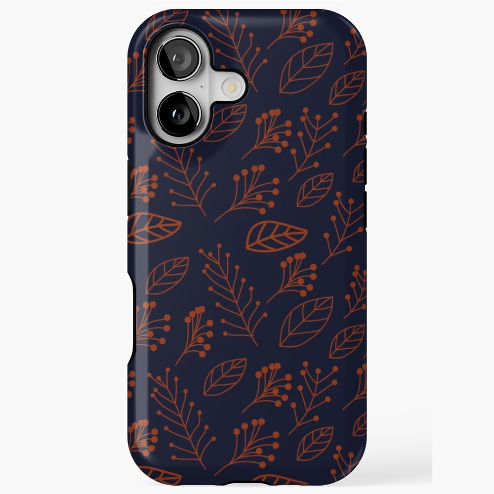Rust Leaves Branches Dark Blue Background Pattern Case iPhone 17 to 11 ...