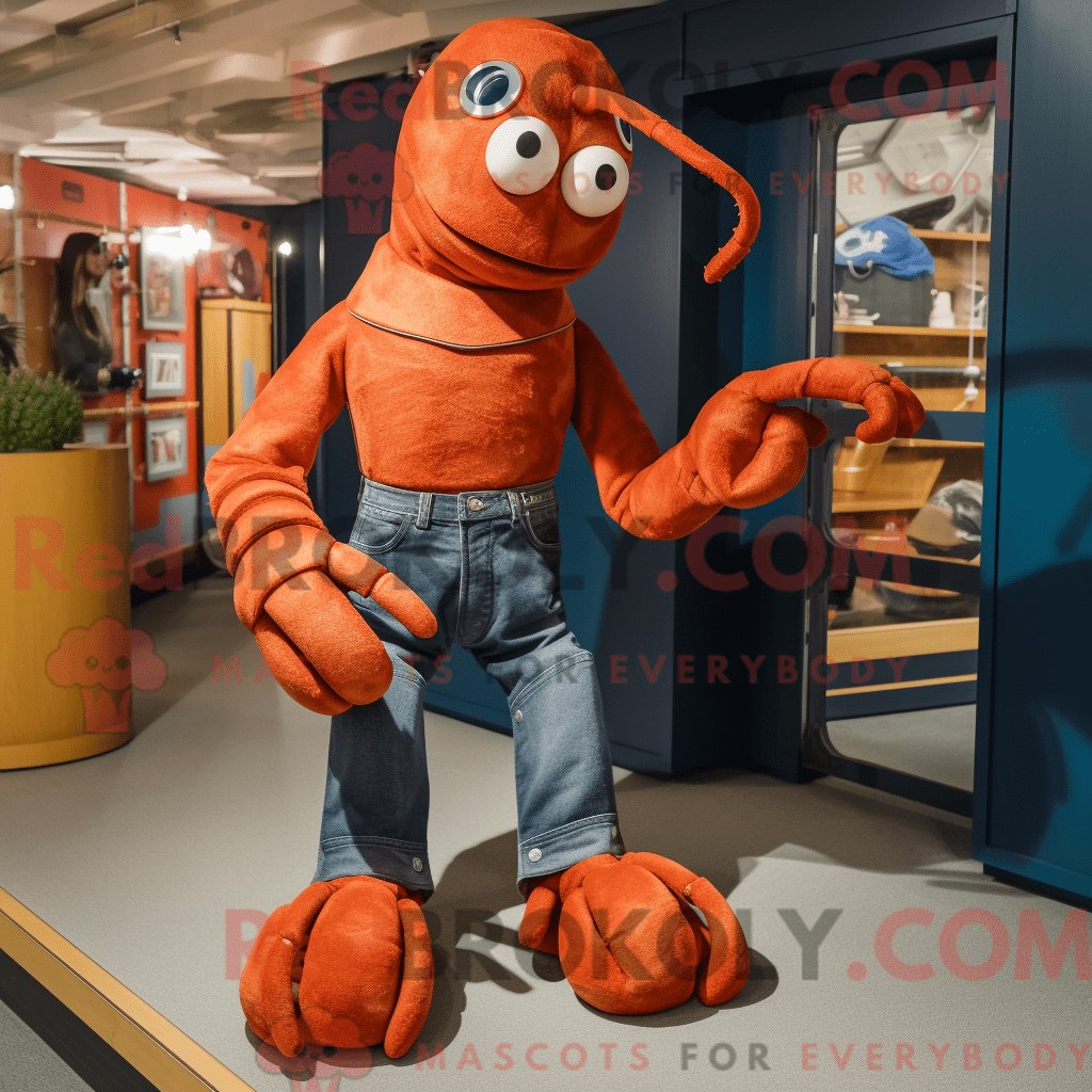 Rust Lobster REDBROKOLY mascot costume character dressed with a Bootcut ...
