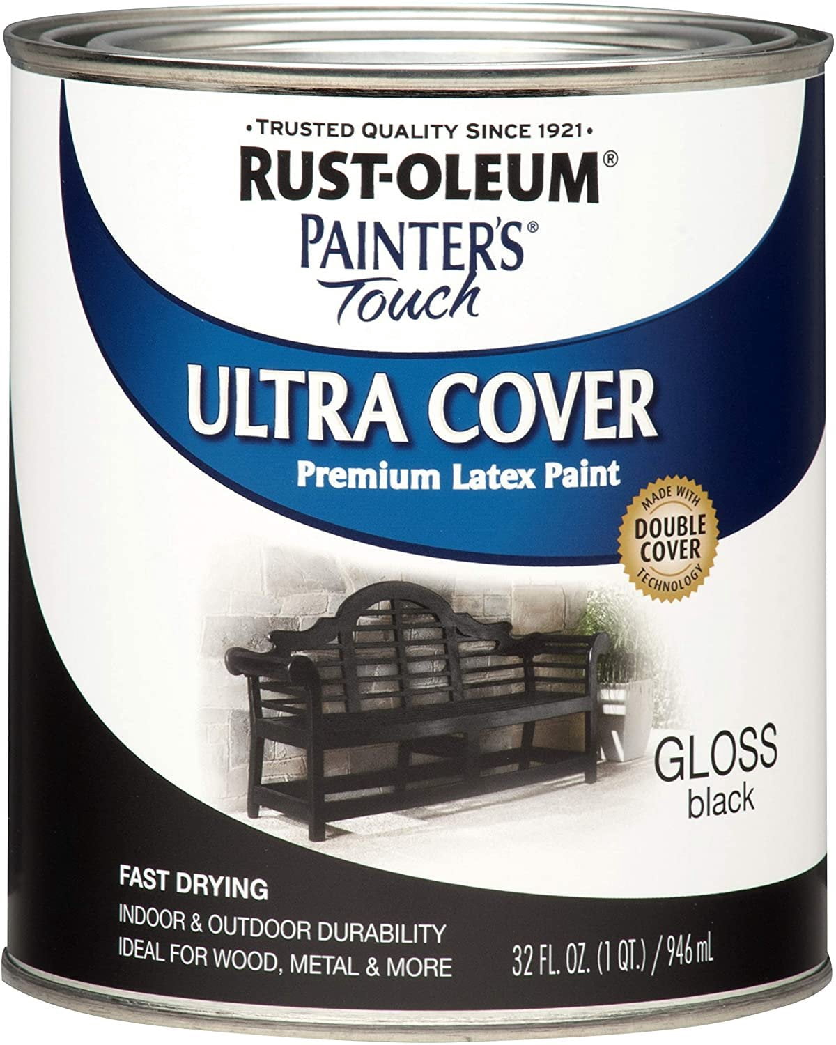 Rust-Oleum 1979502-2PK Painter's Touch Latex Paint, Quart, Gloss Black ...