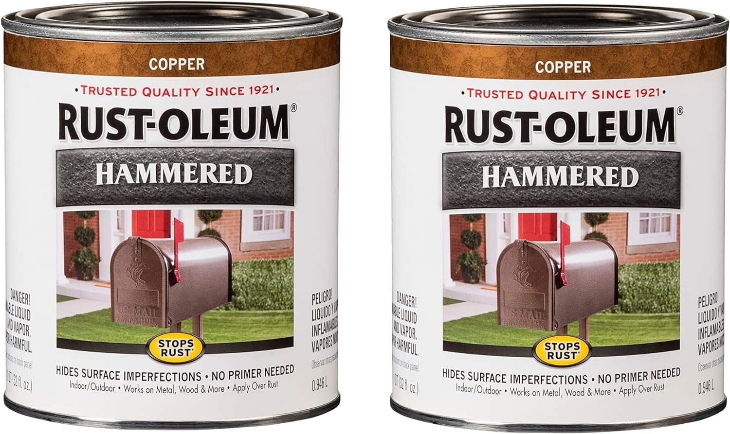 Rust-Oleum 239074-2PK Stops Rust Hammered Finish Paint, Quart, Copper ...