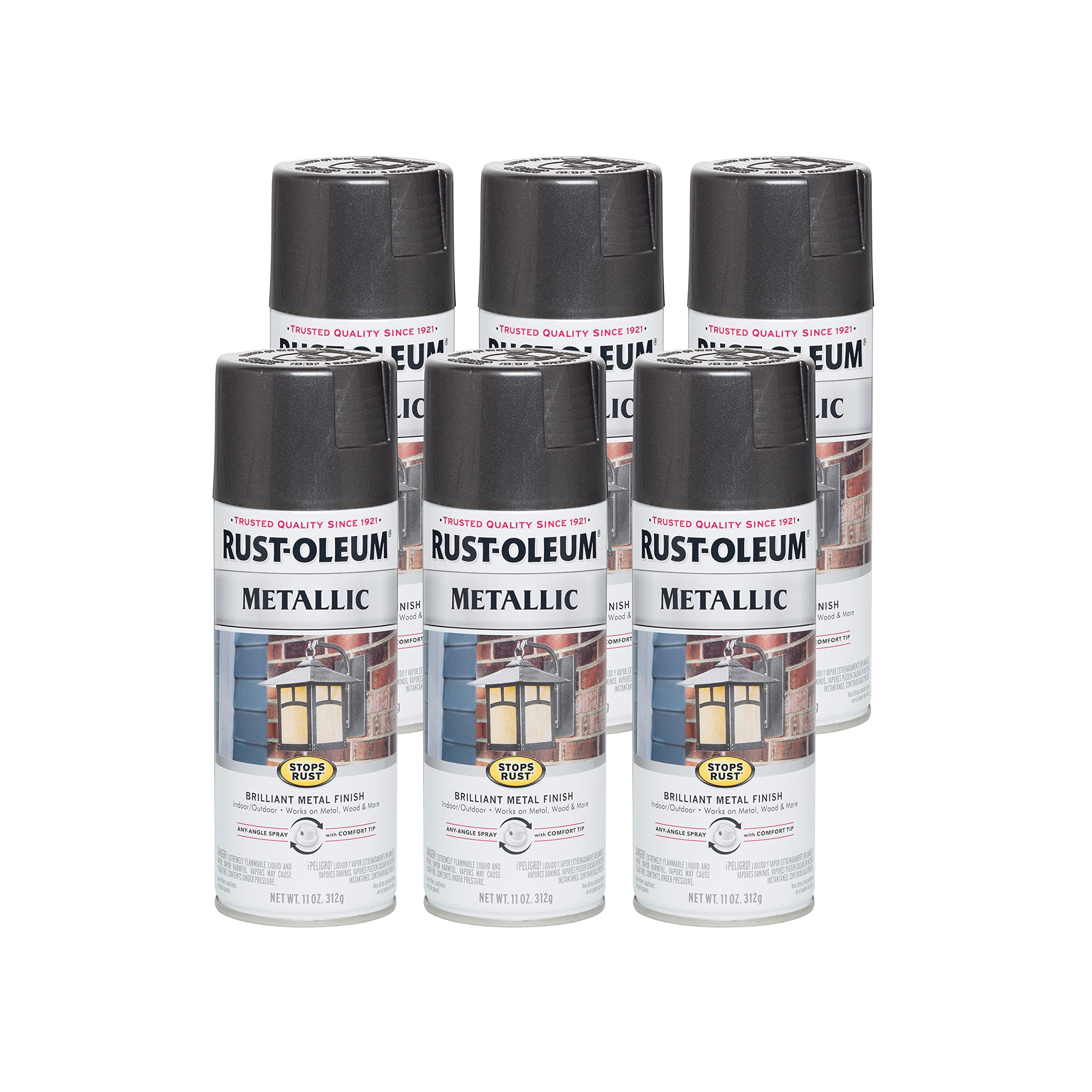 Rust-Oleum 244228-6PK Stops Rust Metallic Spray Paint, 11 oz, Charcoal ...