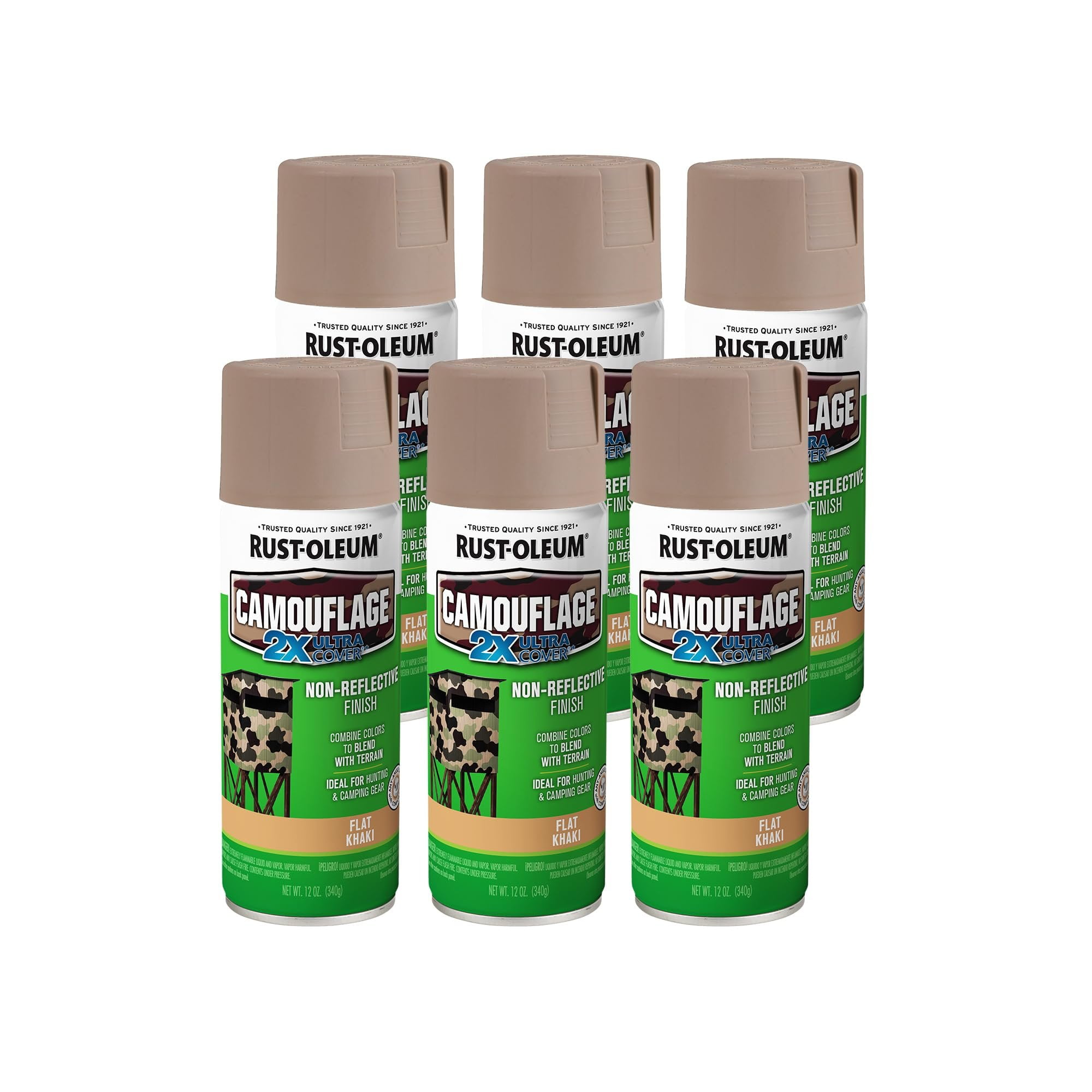 Rust-Oleum 279177-6PK Camouflage 2X Ultra Cover Spray Paint, Khaki, 12 ...
