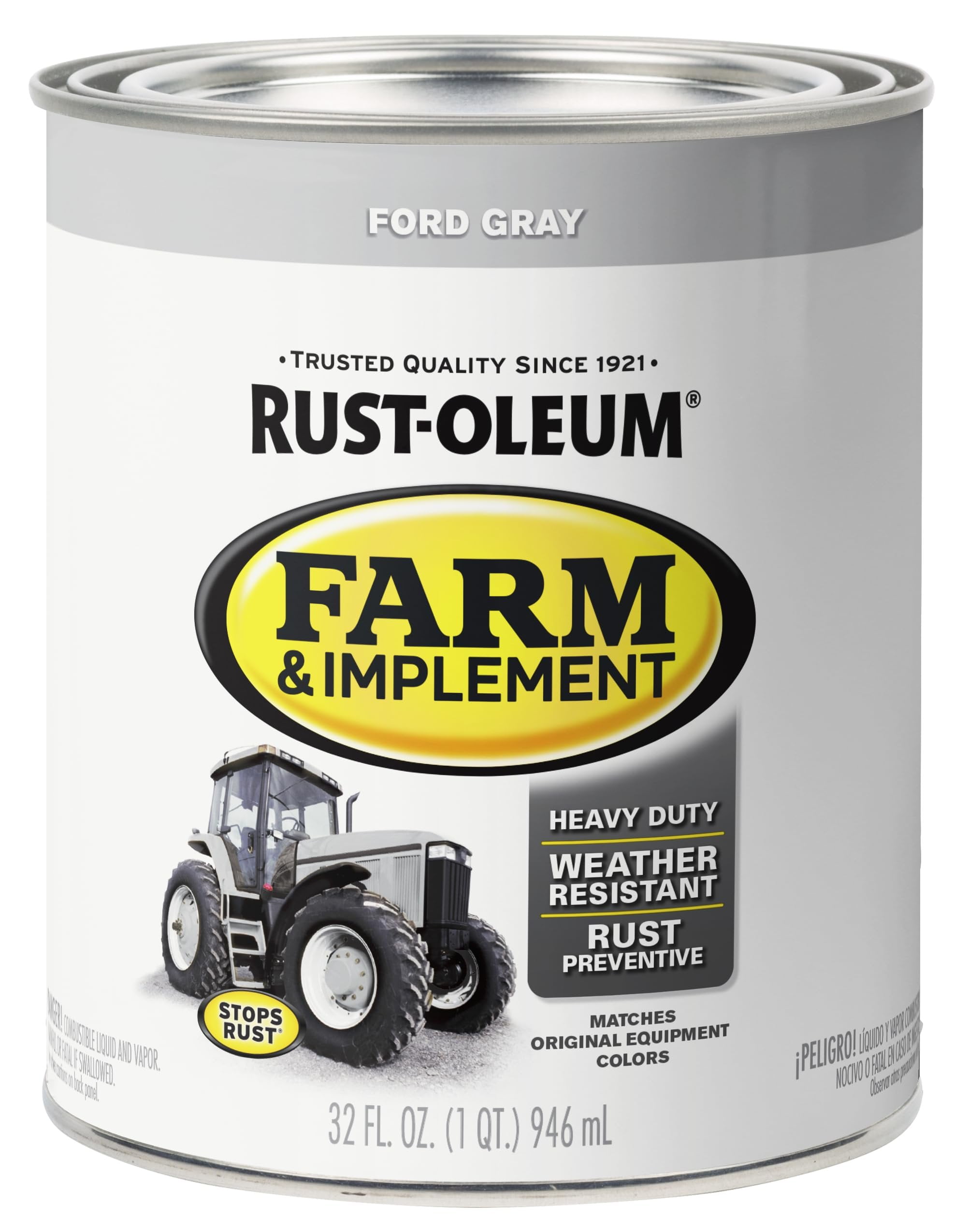 Rust-Oleum 280154 Farm & Implement Enamel Paint, Quart, Ford Gray, Pack ...