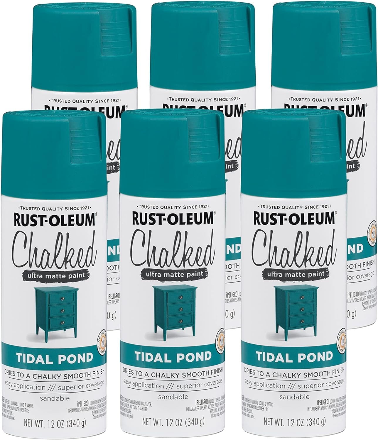Rust-Oleum 302597-6PK Chalked Ultra Matte Spray Paint, 12 Ounce Pack of ...