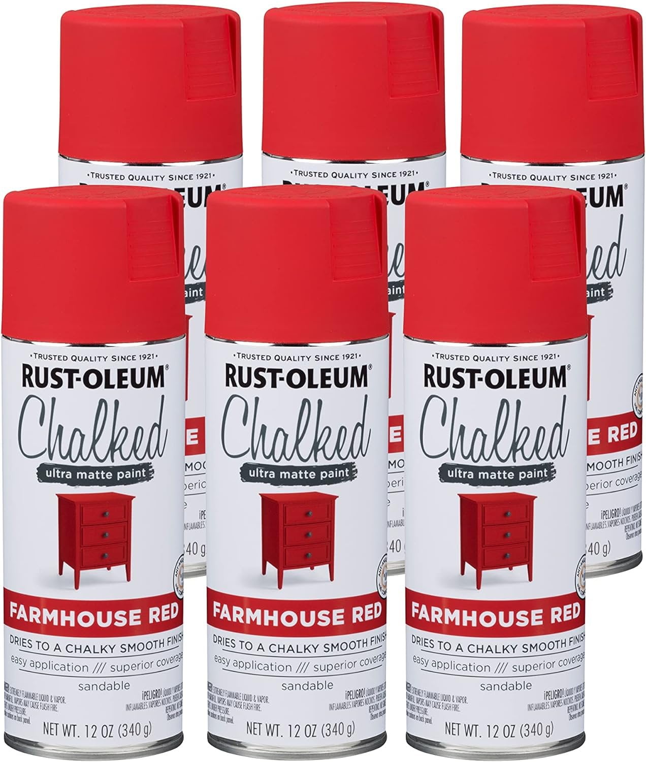Rust-Oleum 329193-6PK Chalked Ultra Matte Spray Paint, 12 Ounce Pack of ...