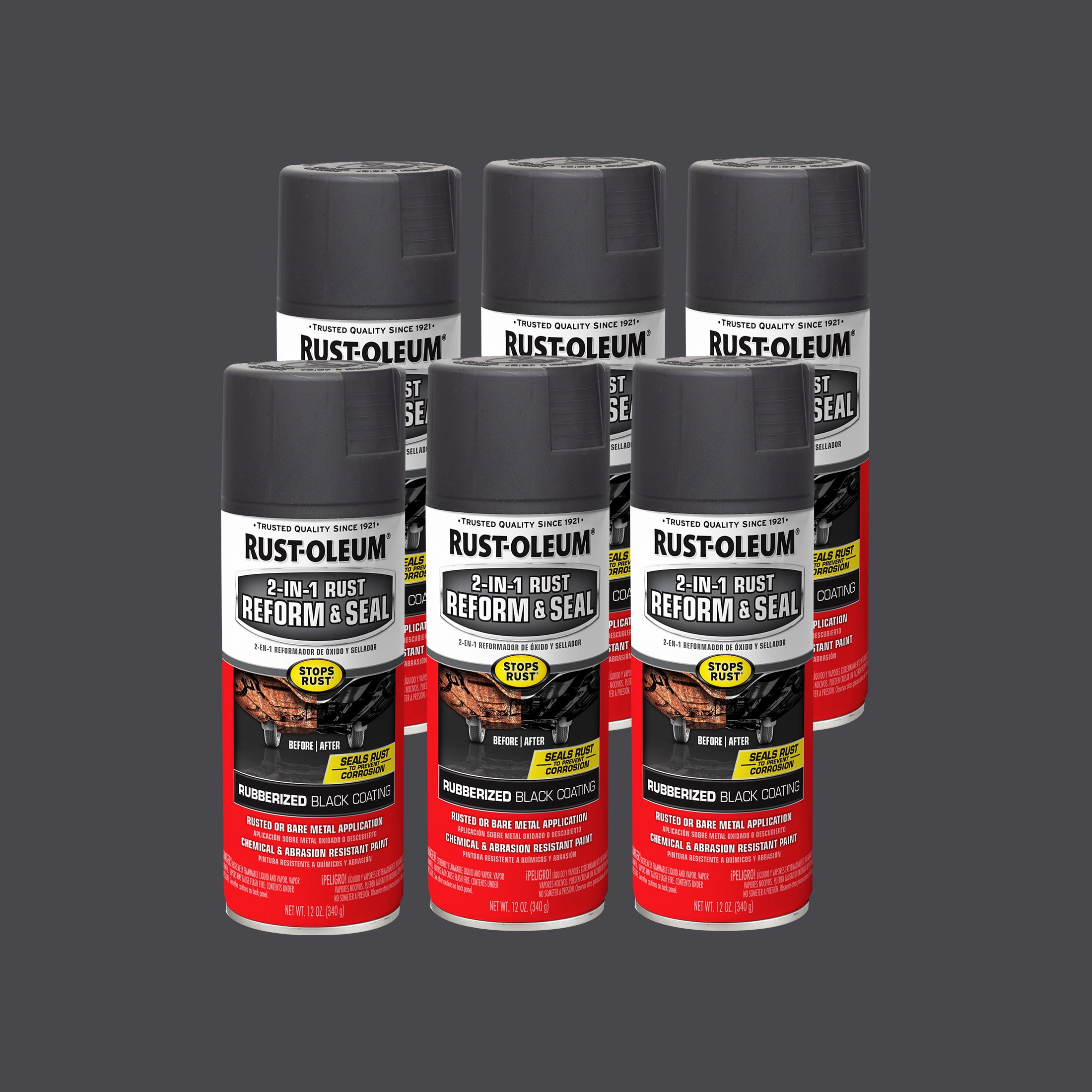 6 Pack, Black, Rust-Oleum Stops Rust 2 In 1 Rust Reform and Seal Spray ...