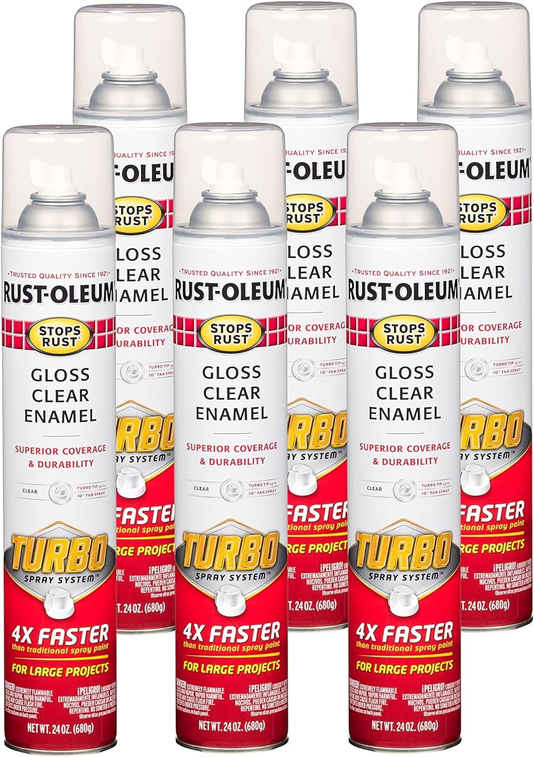 Rust-Oleum 353345-6PK Stops Rust Turbo Spray Paint, 24 oz, Gloss Clear ...
