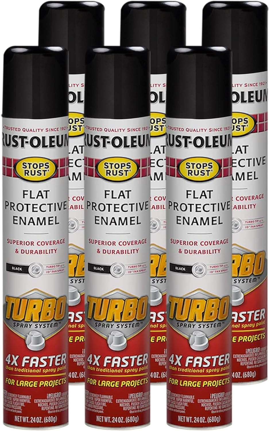 Rust-Oleum 376298-6PK Stops Rust Turbo Spray System Spray Paint, 24 oz, Flat Black, 6 Pack ...