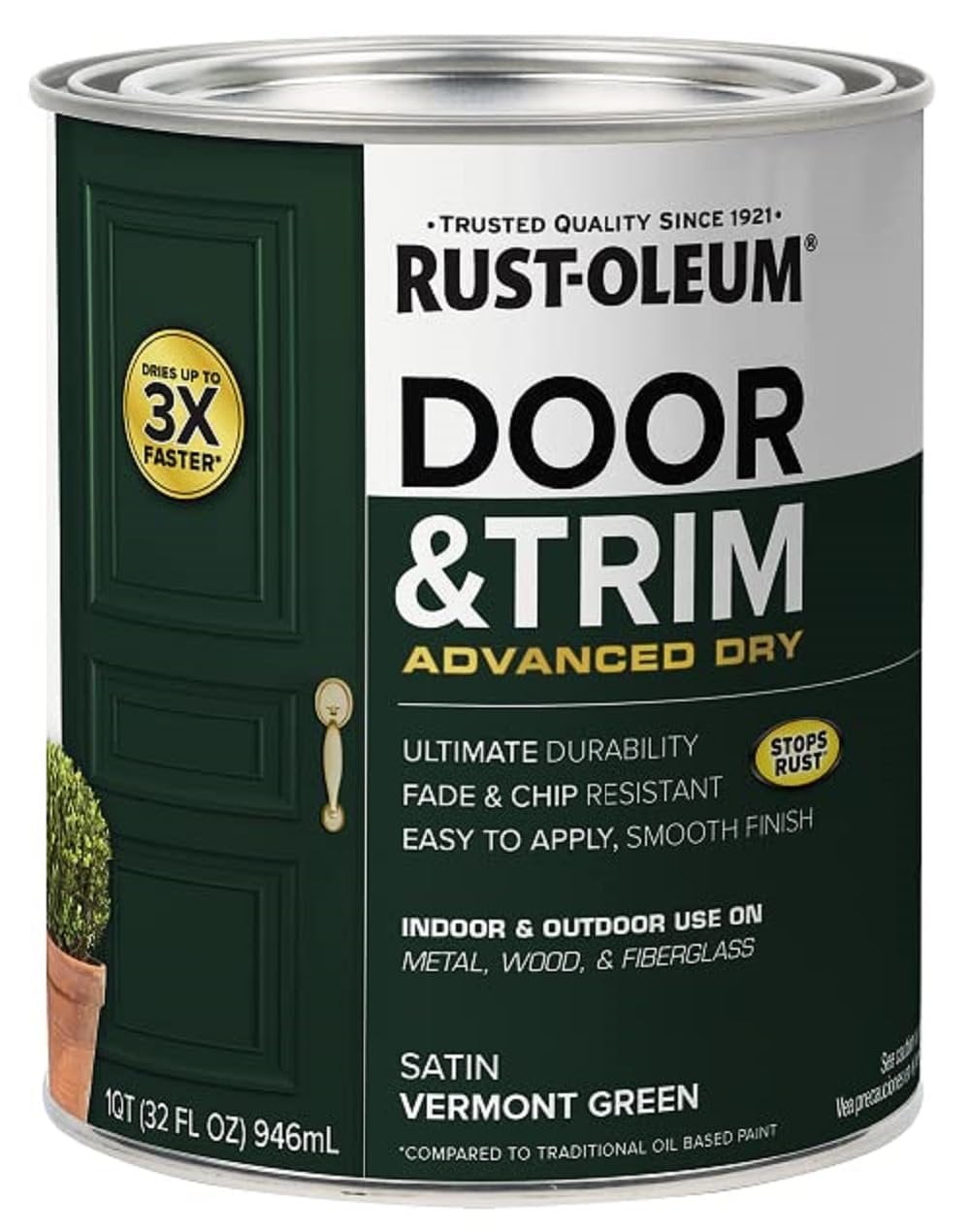 Rust-Oleum 376514 Advanced Dry Door & Trim Paint, Quart, Satin Vermont ...