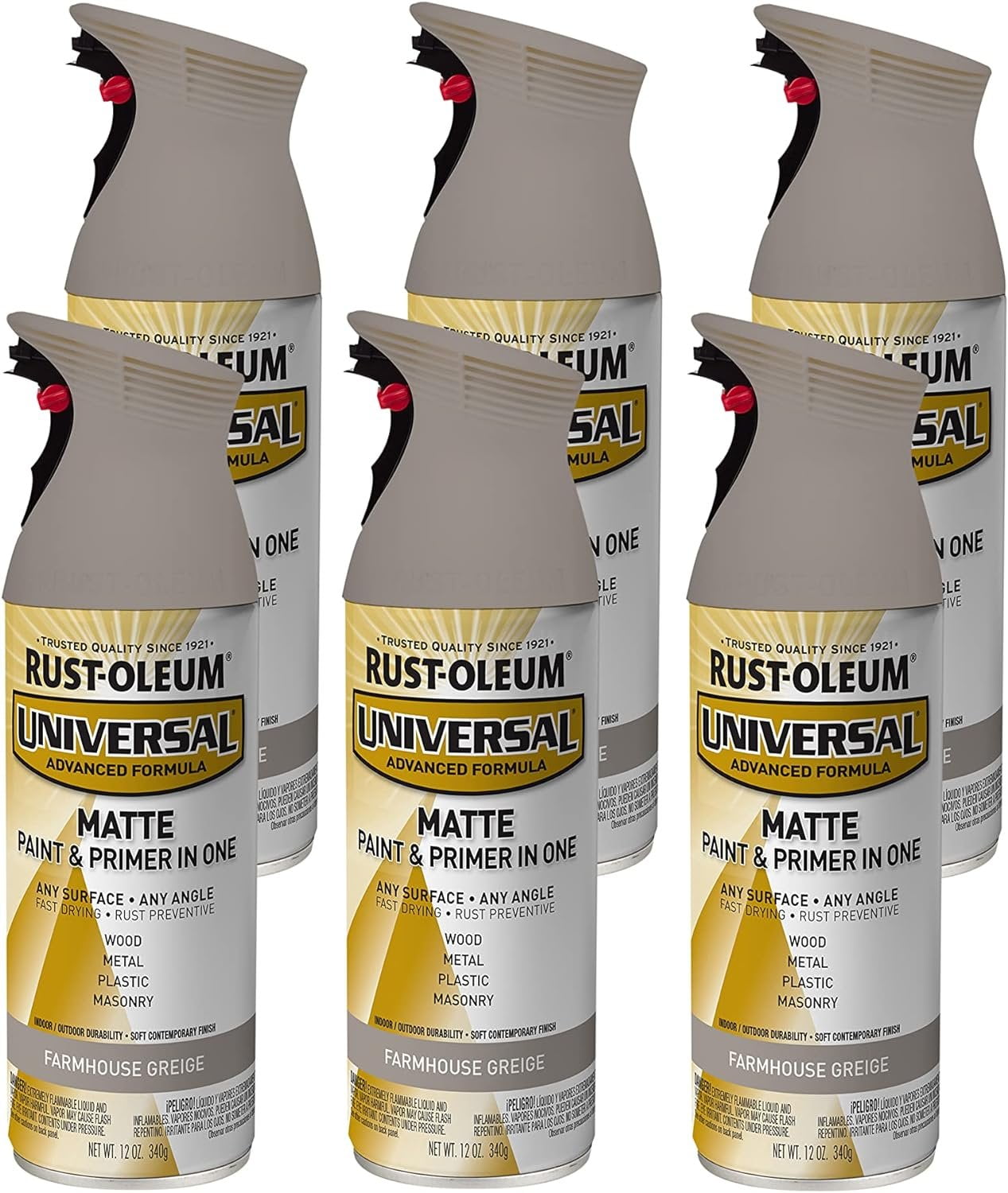 Rust-Oleum 376724-6PK Universal All Surface Spray Paint, 12 oz, Matte ...