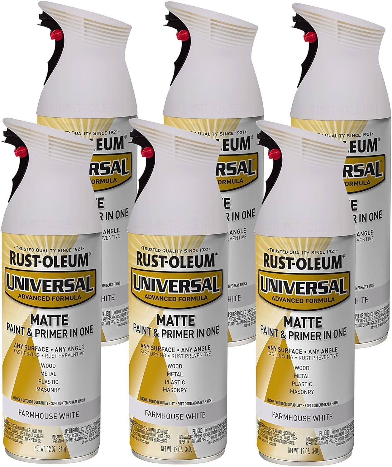 Rust-Oleum 376725-6PK Universal All Surface Spray Paint, 12 oz, Matte ...