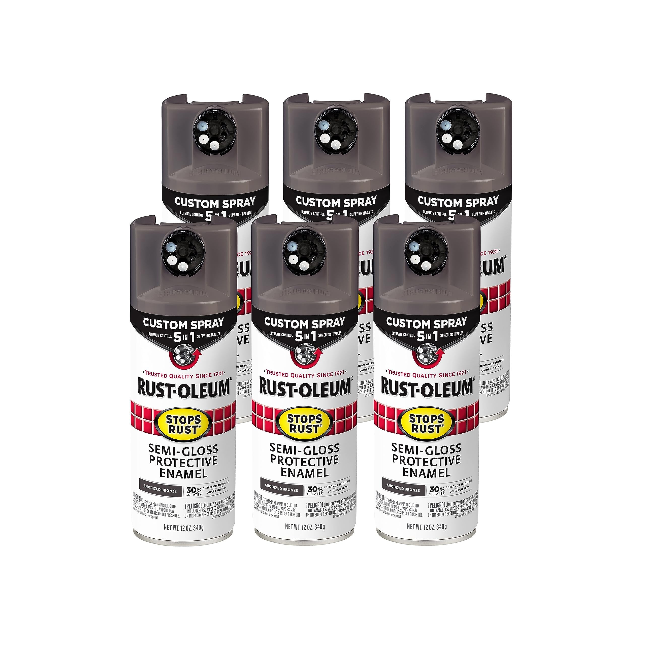 Rust-Oleum 376911-6PK Stops Rust Custom Spray 5-in-1 Spray Paint, 12 oz ...