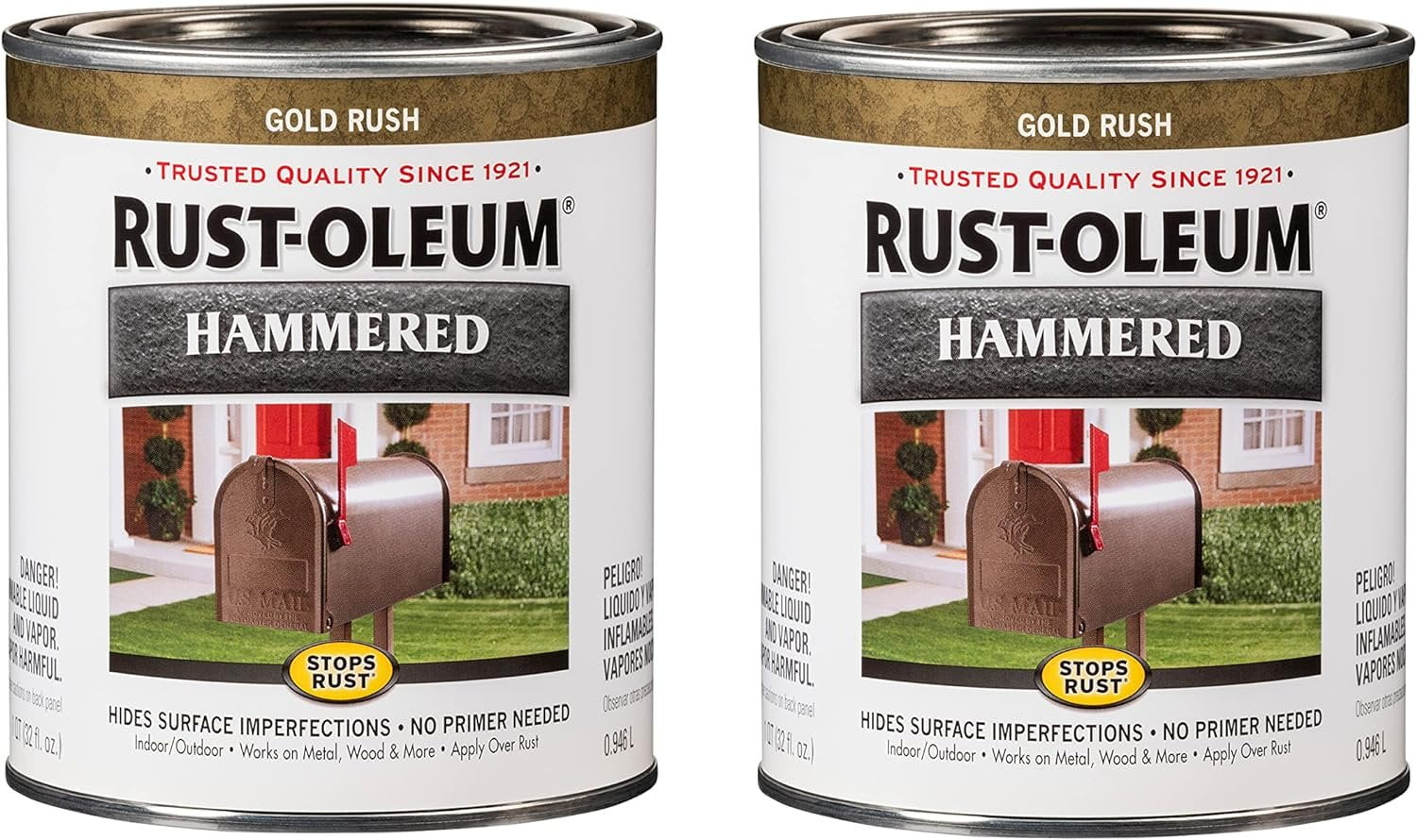 Rust-Oleum 7210502-2PK Stops Rust Hammered Finish Paint, Quart, Gold, 2 ...
