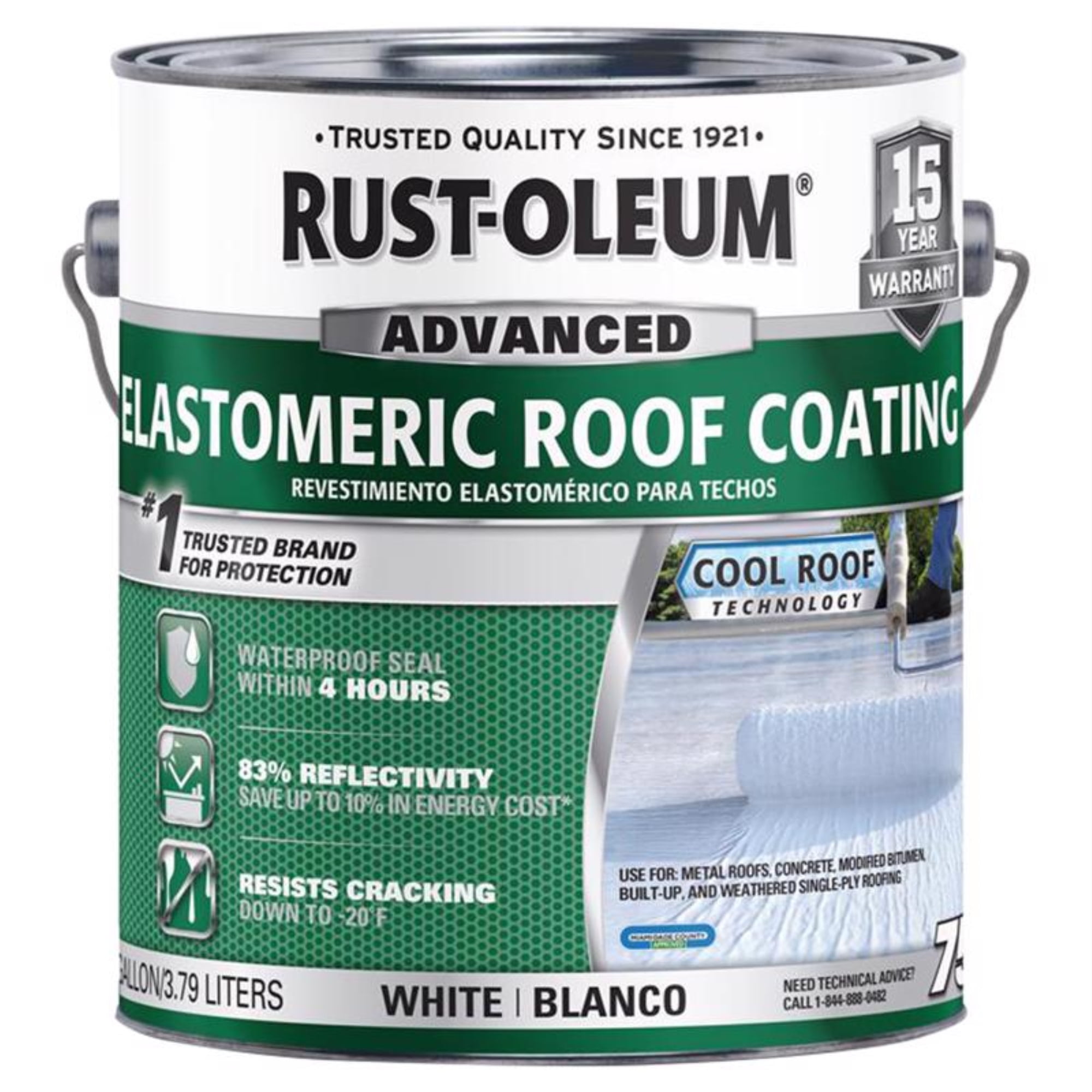 Rust-Oleum Elastomeric Roof Coating, 1 Gal, White, Water Base, Outdoor ...