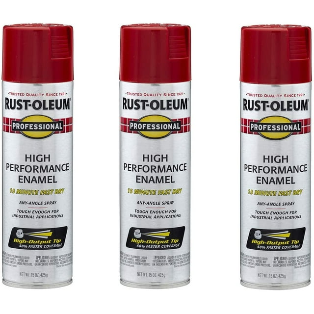 Rust-Oleum Pro Enamel Spray Paint, 3 Pack, Gloss Safety Red, High ...