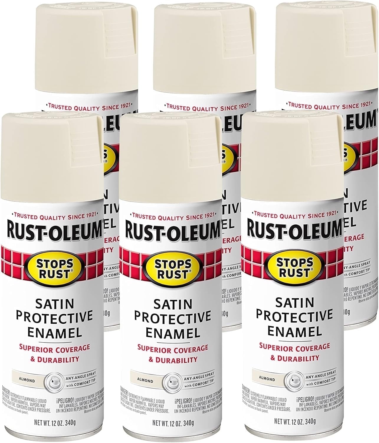 Rust-Oleum 7758830-6PK Stops Rust Spray Paint, 12 Oz, Satin Almond, 6 ...