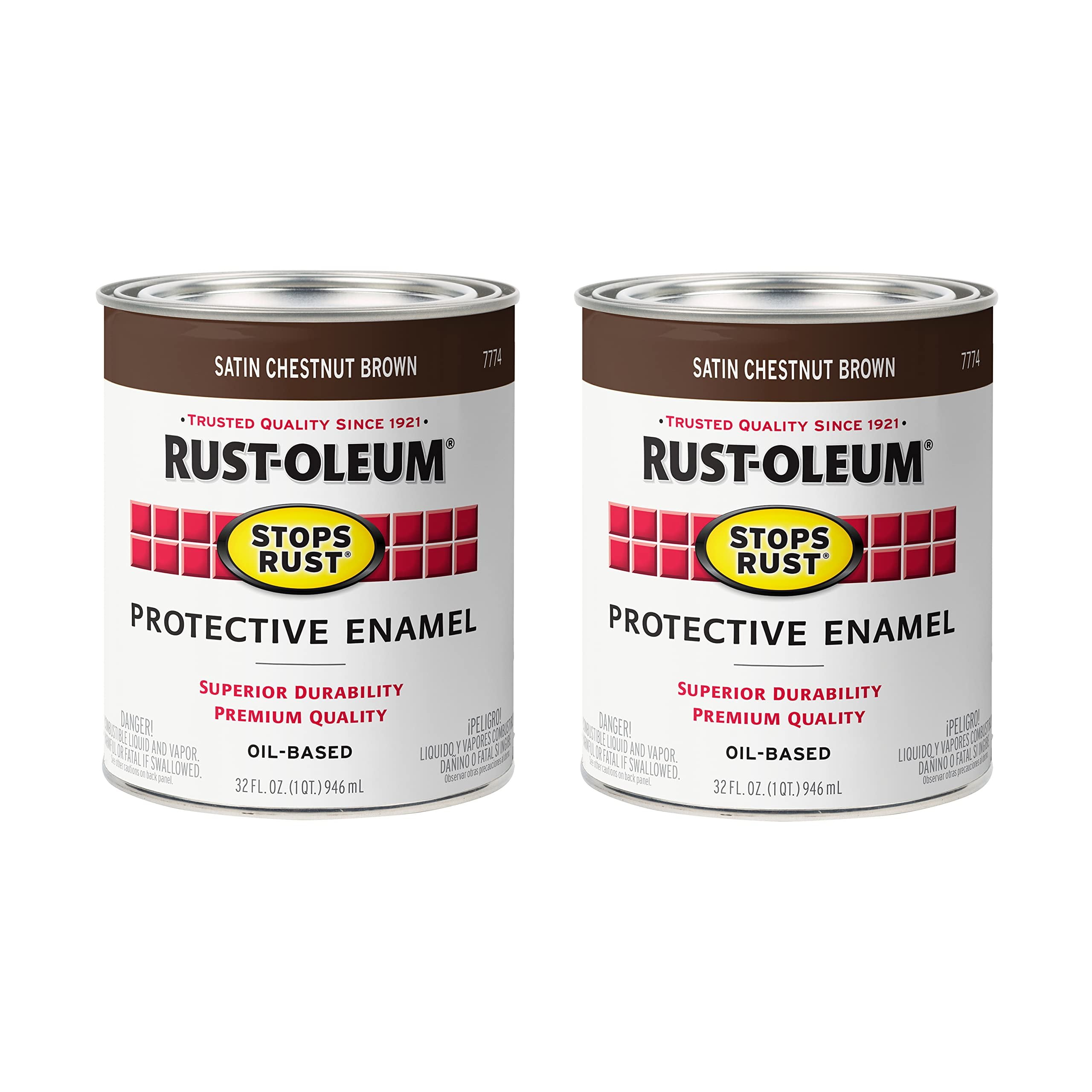 Rust-Oleum 7774502-2PK Stops Rust Brush On Paint, Quart, Satin Chestnut ...