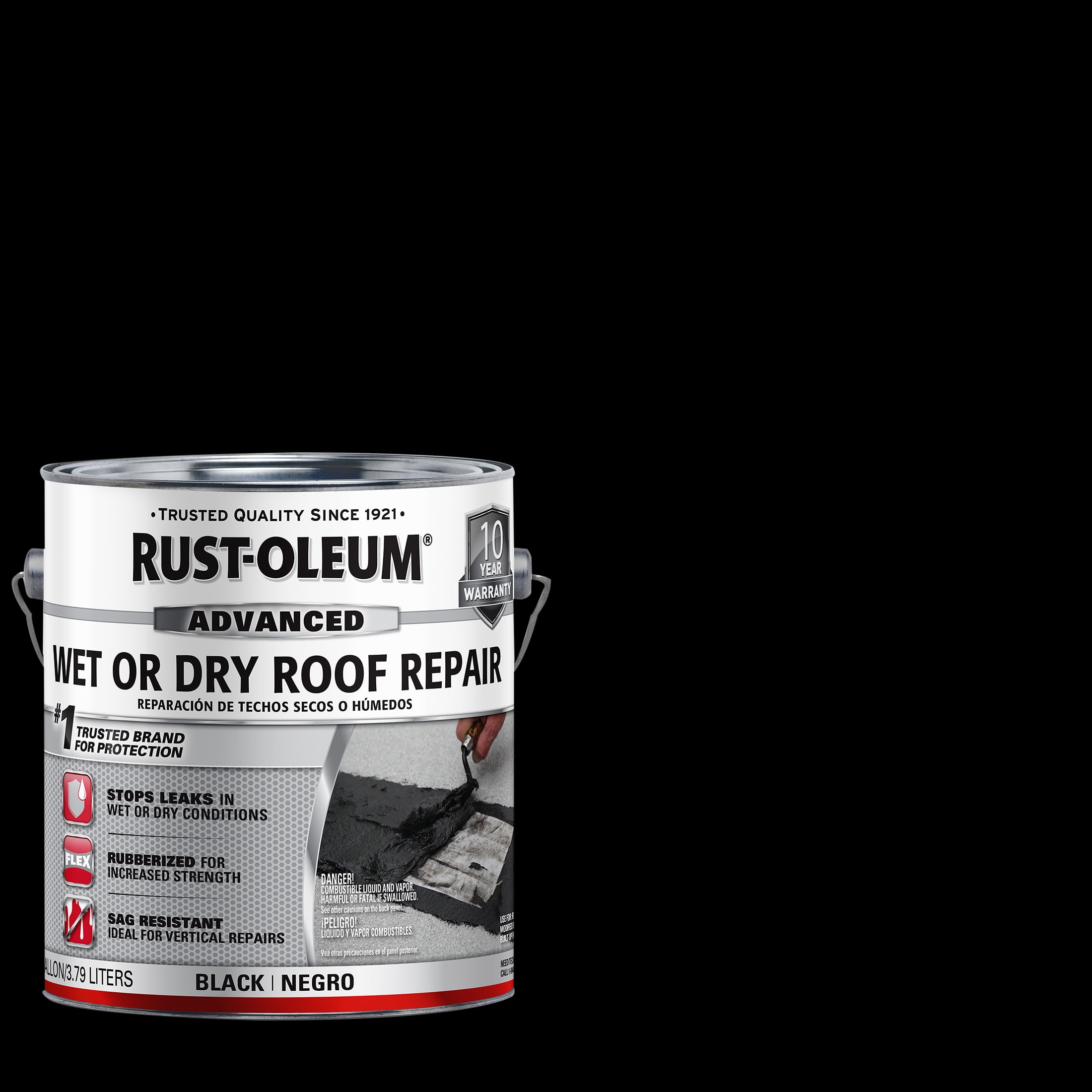 Rust-Oleum Advanced Wet or Dry Roof Repair, Black Asphalt Roof Coating ...