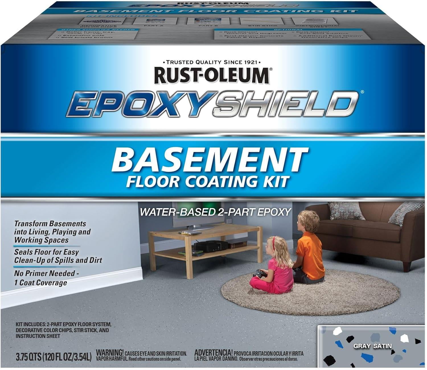 Rust-Oleum EPOXYSHIELD Basement Kit, Gray, Satin, 1 Gallon - 391282 ...