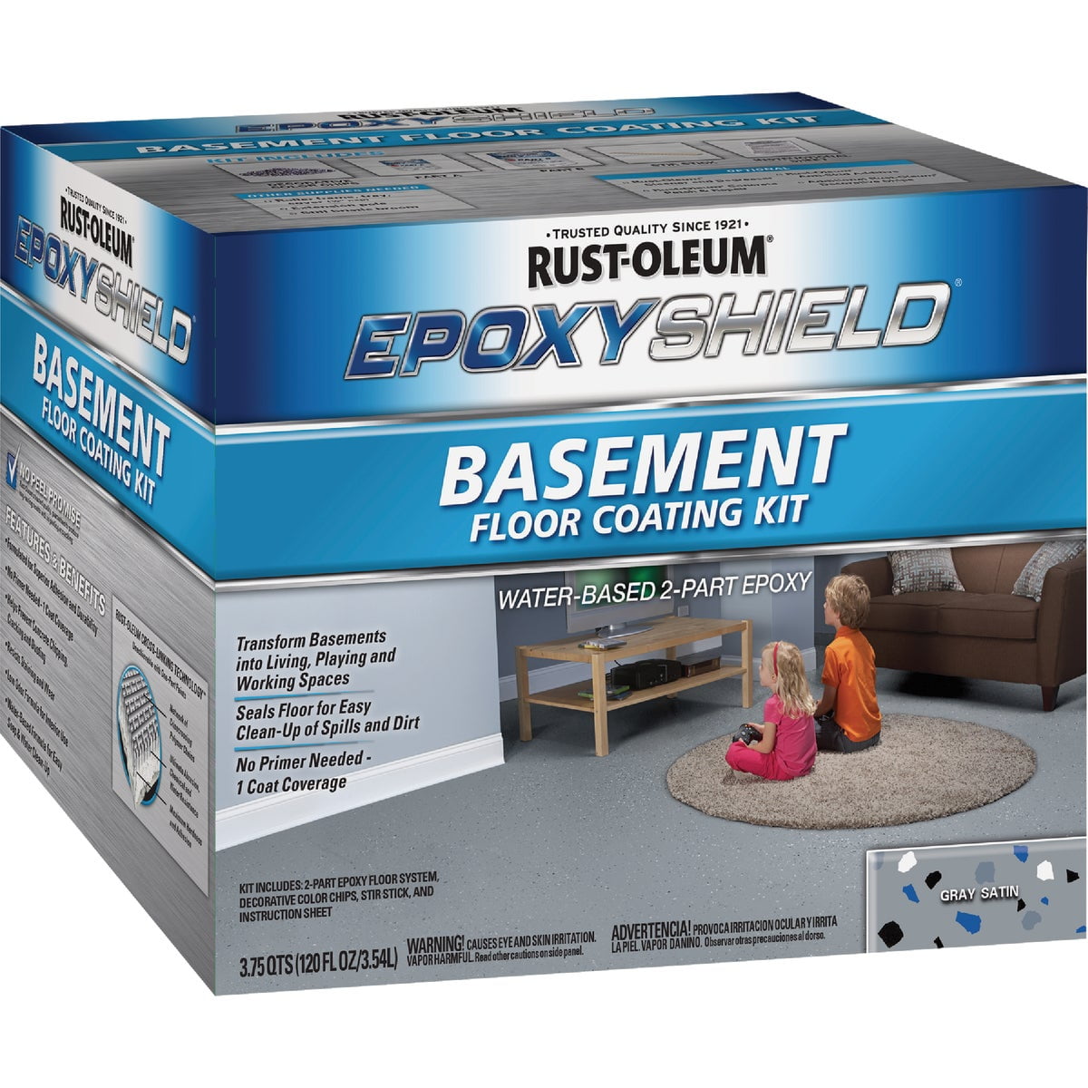Rust-Oleum Epoxyshield 120 Oz. Satin Gray Basement Floor Coating Kit 391282 - Walmart.com