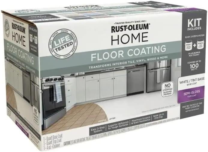 Rust-Oleum, HOME Floor Coating Kit, Ultra White Tint Base, Semi-Gloss ...