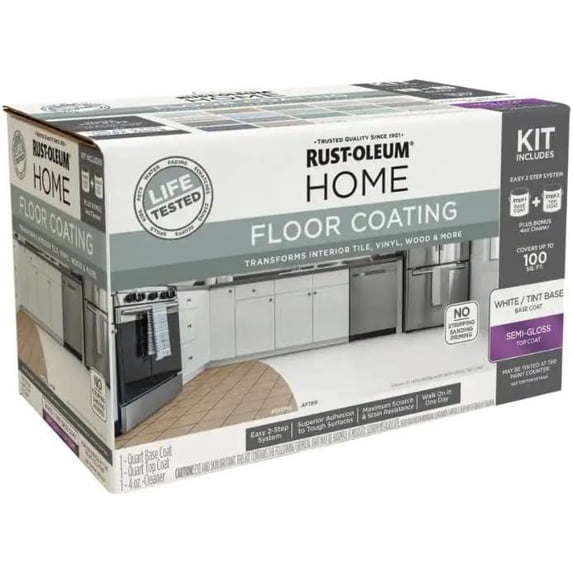 Rust-Oleum, HOME Floor Coating Kit, Ultra White Tint Base, Semi-Gloss ...