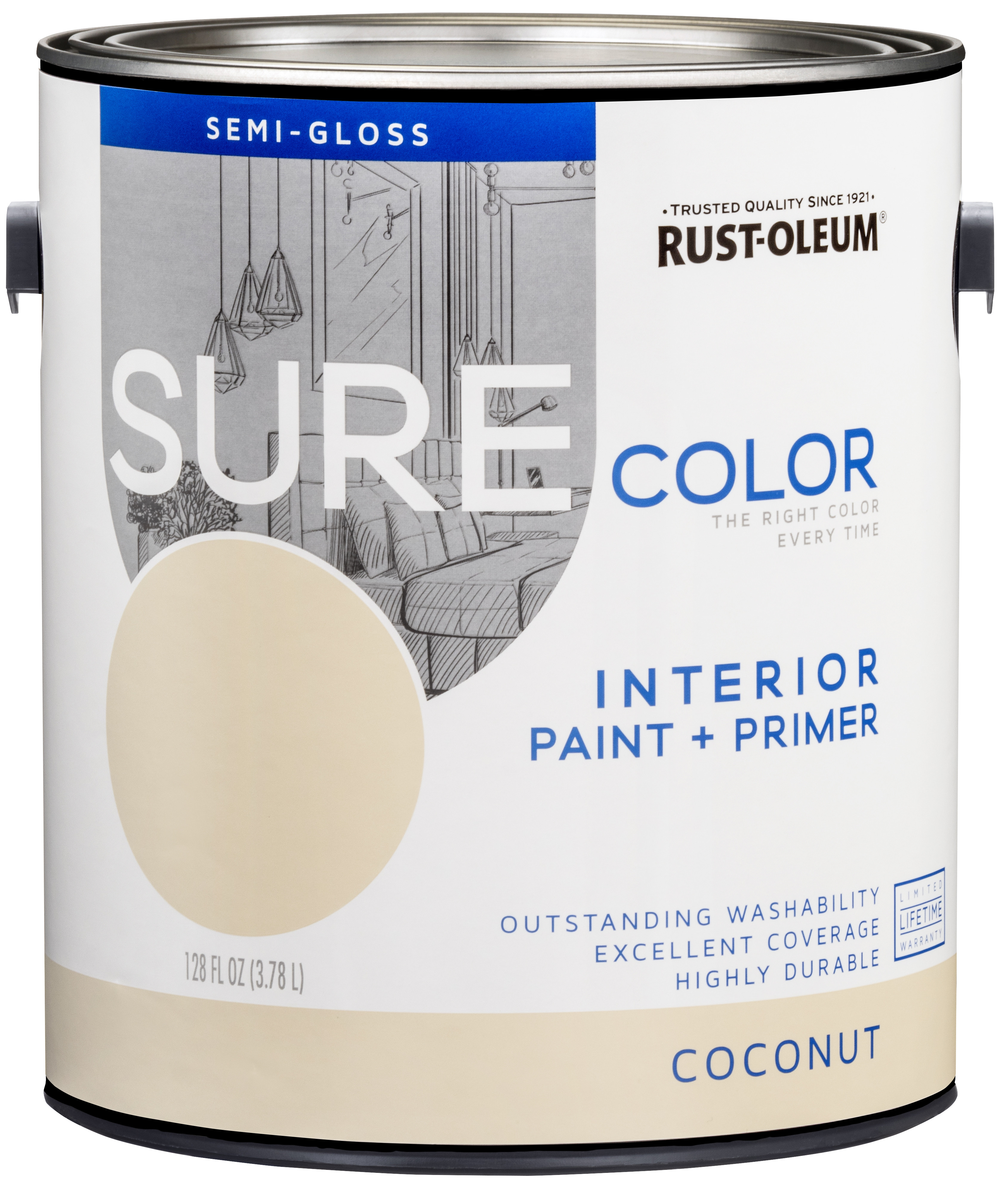 Rust-Oleum Sure Color Coconut, Interior Paint + Primer, Semi-Gloss ...