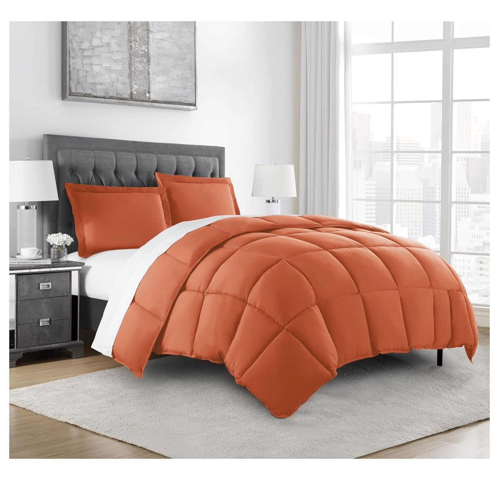 Rust Orange Down Alternative Comforter Oversized Queen - 3-Piece ...