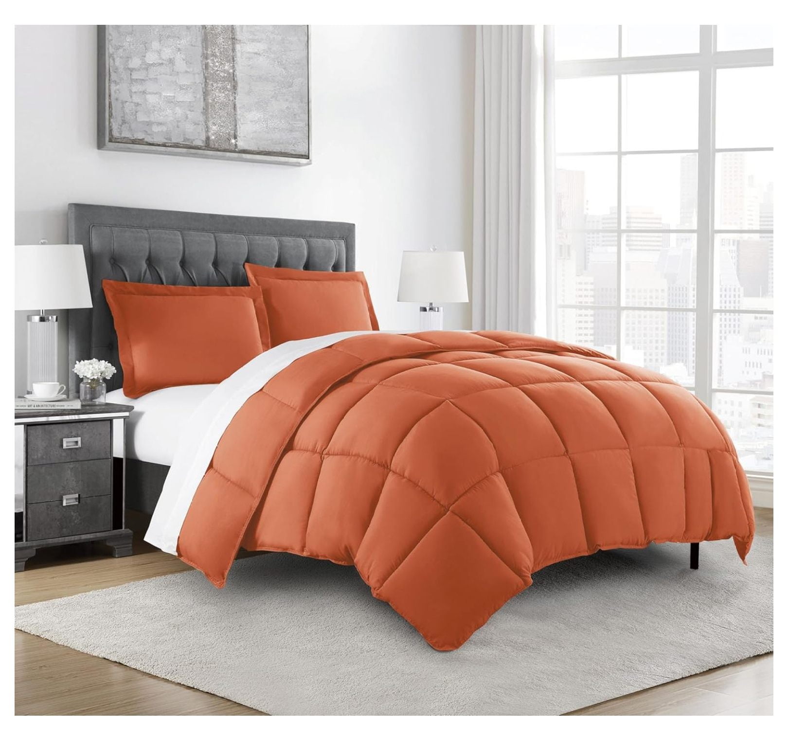 Rust Orange Down Alternative Comforter King - 3-Piece Lightweight ...