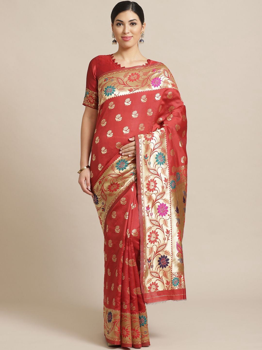 Rust Orange & Golden Woven Design Banarasi Saree - 12209736 - Walmart.com