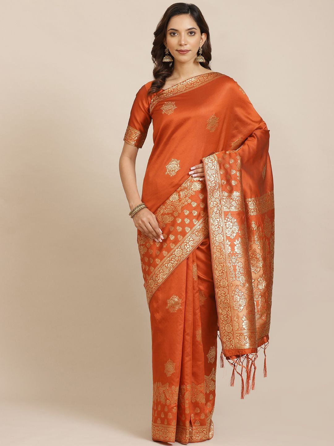 Rust Orange & Golden Woven Design Banarasi Saree - 12711352 - Walmart.com