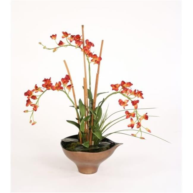 Rust Orchids, Arrorog & Tropical Foliage in Bronze Leaf Bowl - Walmart.com