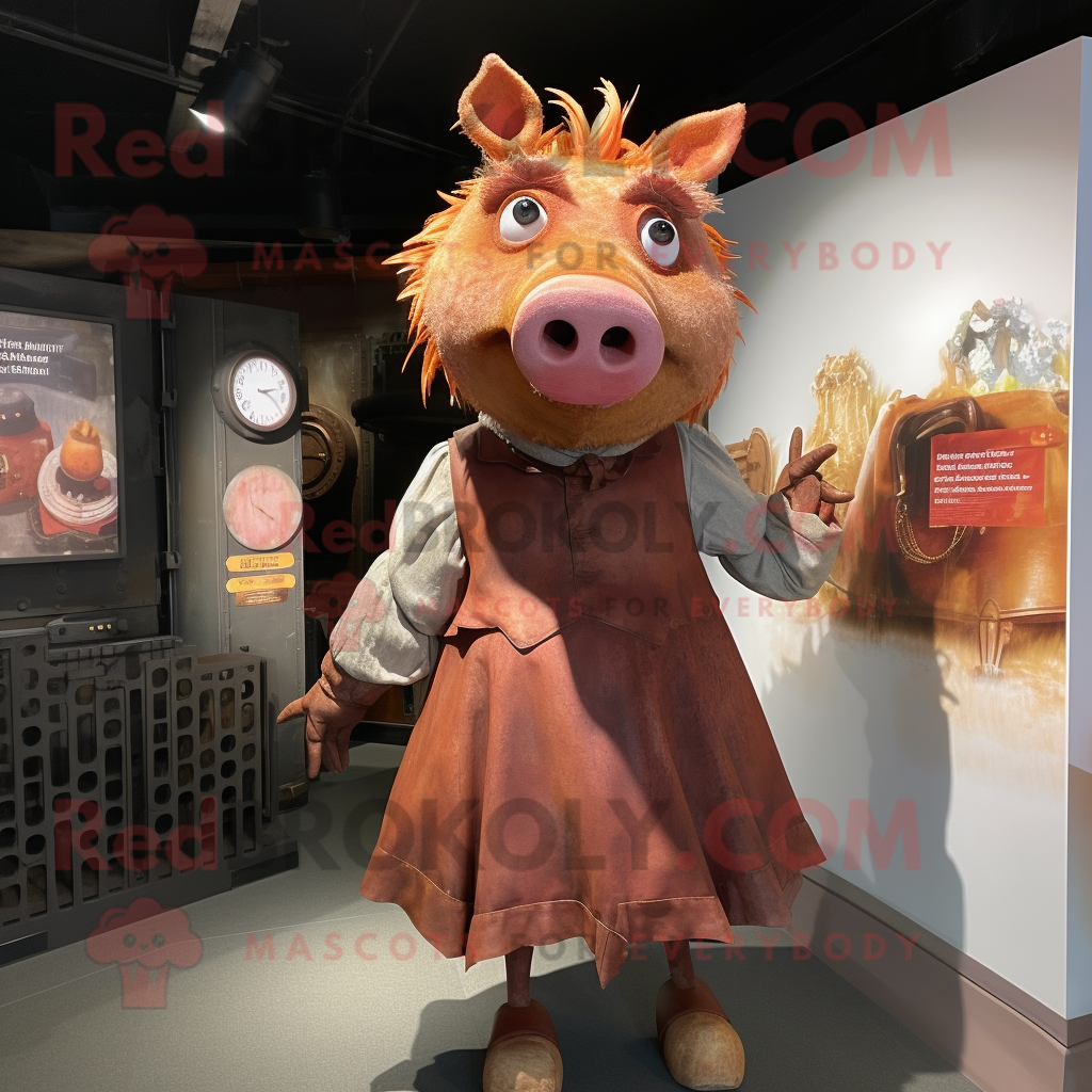 Rust Pig REDBROKOLY mascot costume character dressed with a Dress and ...