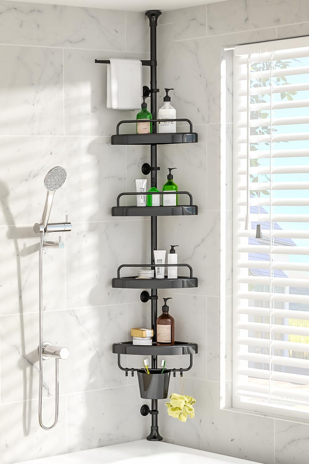 Rust Proof Shower Caddy Corner Tension Pole – Adjustable Height (32-120 inch), 4 Tier Shelf ...